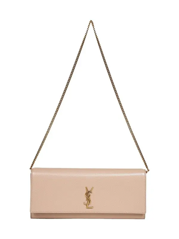 Saint Laurent Grain De Poudre Leather Clutch With Metal Chain Shoulder Strap - Multicolor