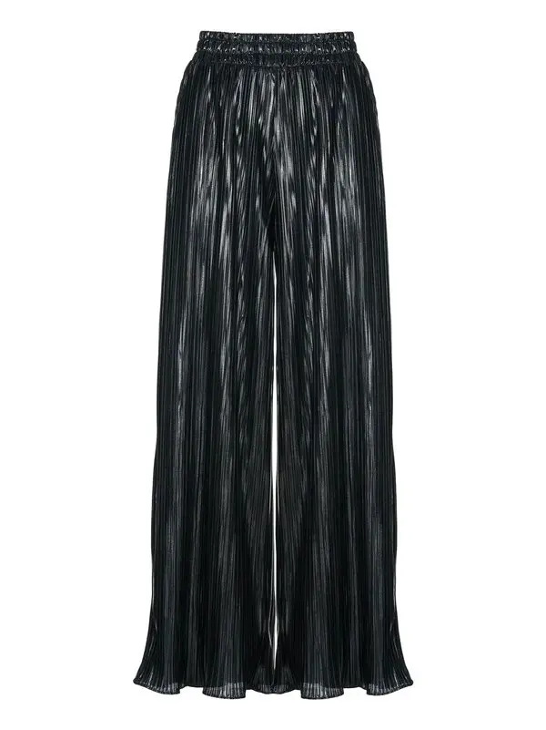 VAZAF Metallic Pleated Wide Leg Trousers - Black