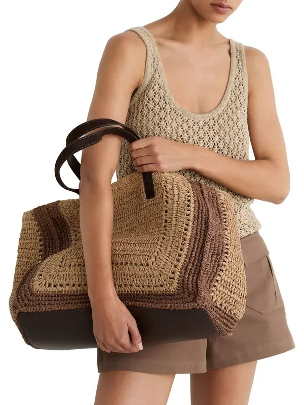 REISS Rosie Raffia-effect Tote Bag - Natural