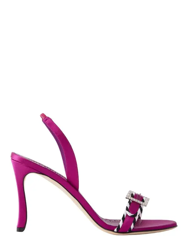 Manolo Blahnik Embellished Satin Slingback Sandals - Fuchsia