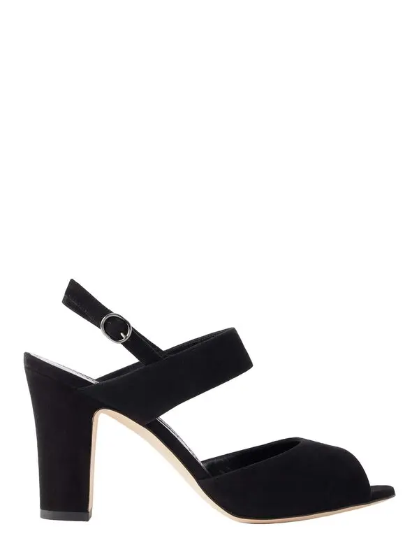 Manolo Blahnik Khiko Suede Slingback Sandals - Black