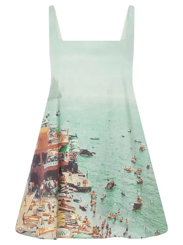 Staud Brio Printed Cotton-blend Poplin Mini Dress - Turquoise