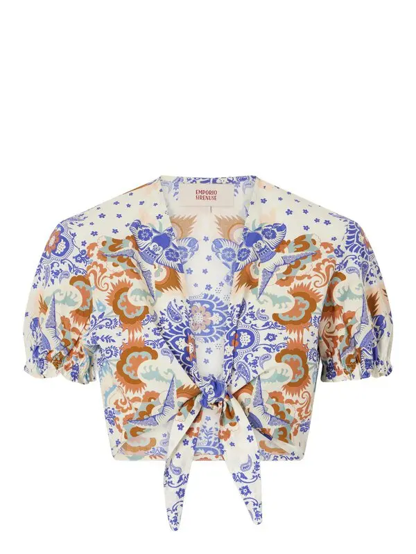 EMPORIO SIRENUSE Poppy" Cropped Cotton-poplin Top - Purple