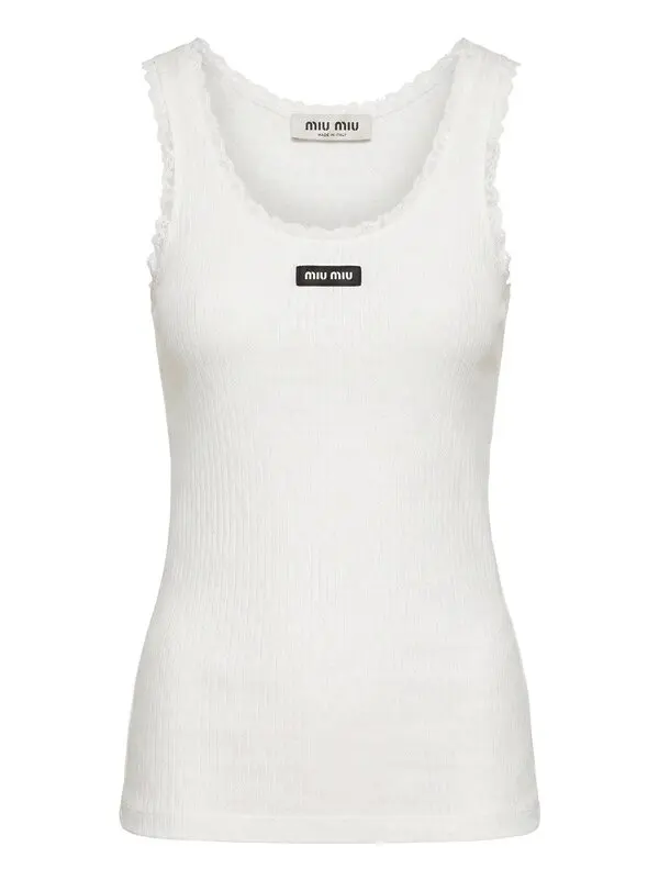 Miu Miu Ribbed Tank Top With Lace Trim - Multicolor
