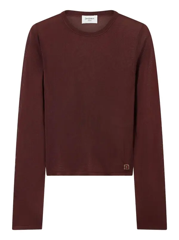 Saint Laurent Cassandre Embellished Knit T-shirt - Brown