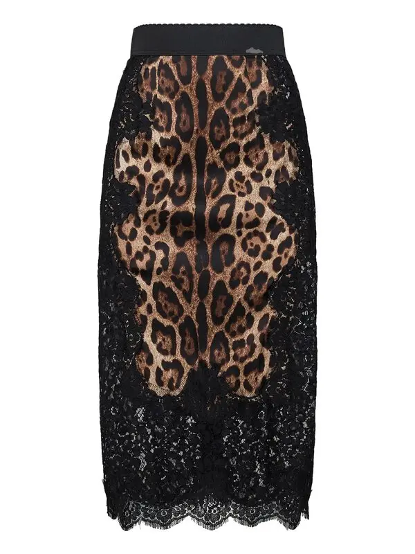 Dolce & Gabbana Leopard-print Satin And Lace Pencil Midi Skirt - Multicolor