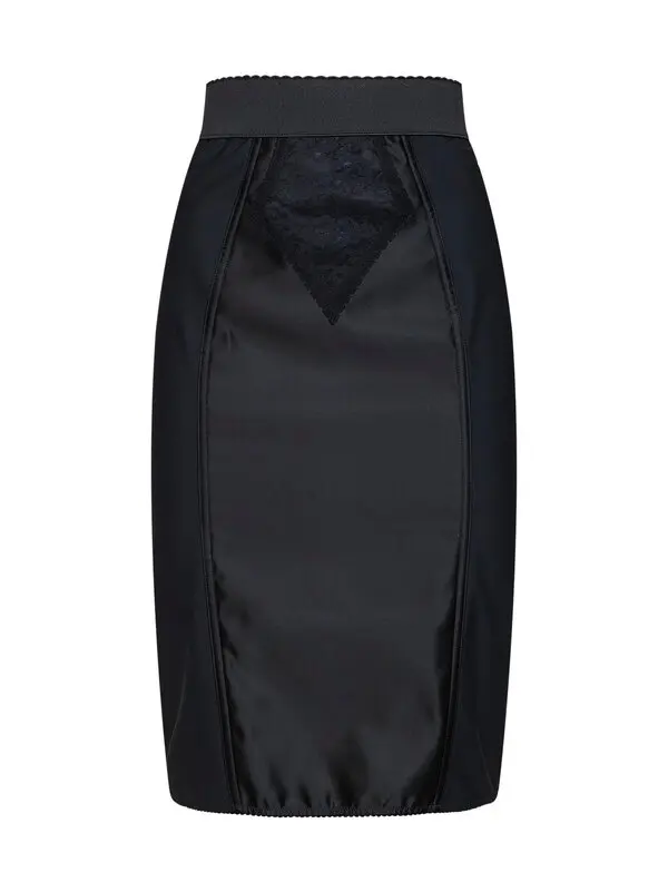 Dolce & Gabbana Black Satin And Lace Pencil Midi Skirt - Multicolor