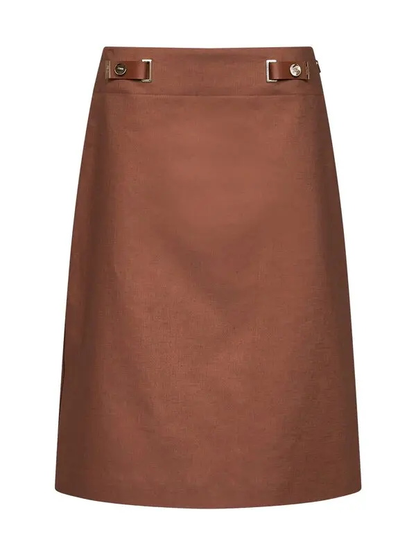 Fendi Midi Skirt In Linen And Cotton - Multicolor