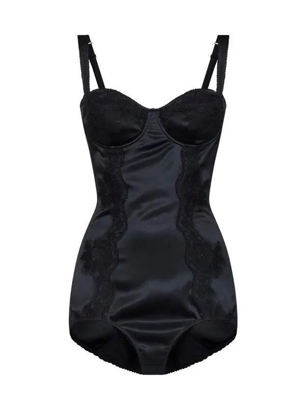Dolce & Gabbana Black Silk And Lace Balconette Bodysuit - Multicolor