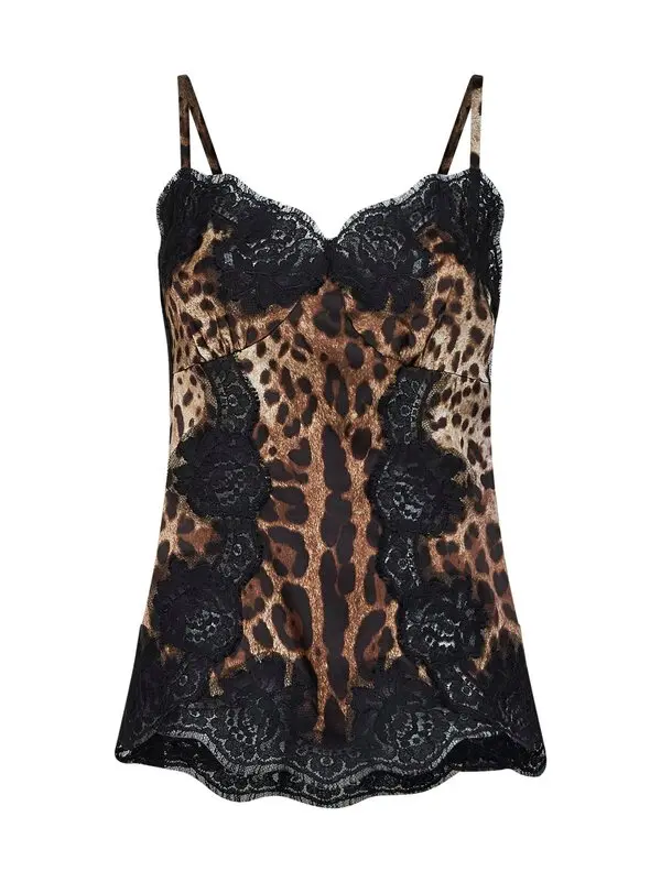 Dolce & Gabbana Leopard-print Satin And Lace Camisole Top - Multicolor