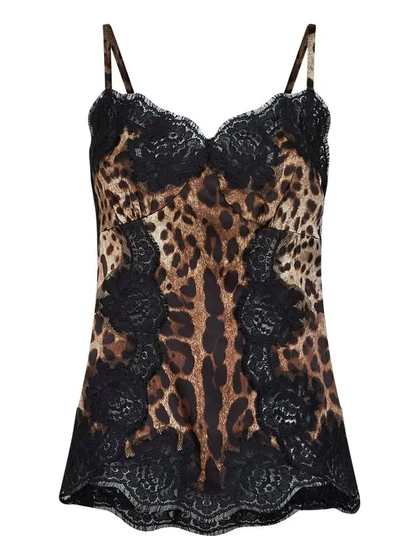 Dolce & Gabbana Leopard-print Satin And Lace Camisole Top - Multicolor
