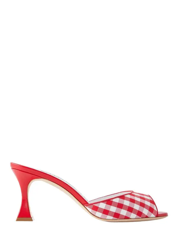 Manolo Blahnik Jadara 70 Checked Woven Heeled Mules - Red
