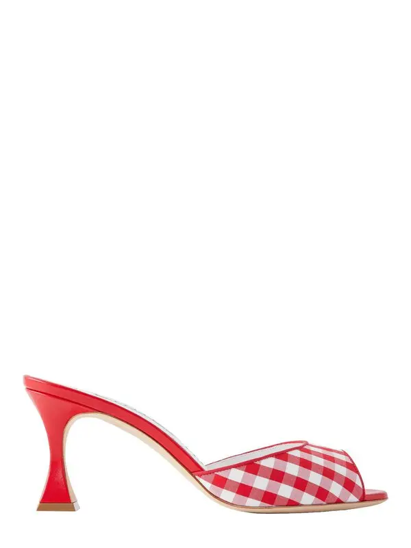 Manolo Blahnik Jadara 70 Checked Woven Heeled Mules - Red