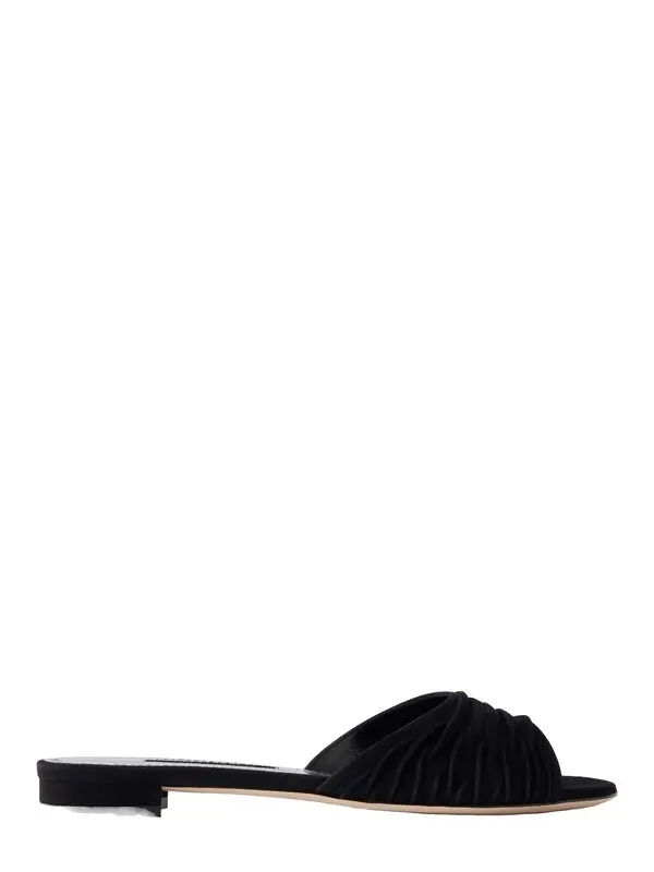 Manolo Blahnik Pirua Pleated Suede Sandals - Black
