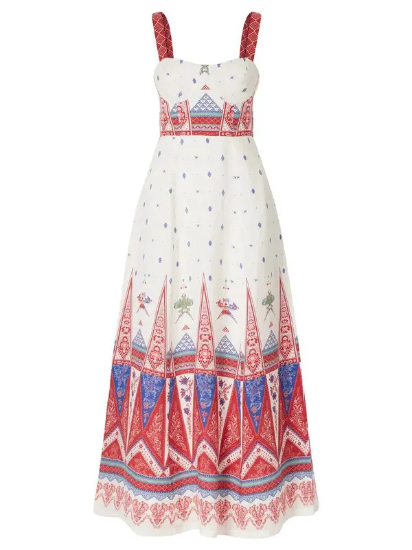 EMPORIO SIRENUSE Azzurra Printed Linen Maxi Dress - Red