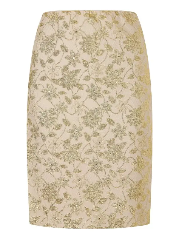 Saint Laurent Floral Brocade Midi Skirt - Gold