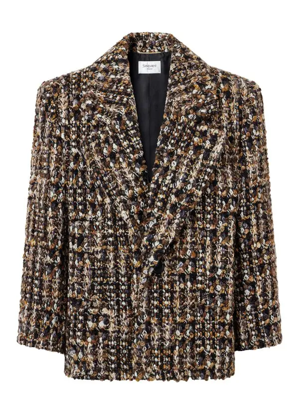 Saint Laurent Wool-blend Tweed Blazer - Brown