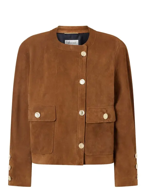 Saint Laurent Paneled Suede Jacket With Cassandre Buttons - Brown