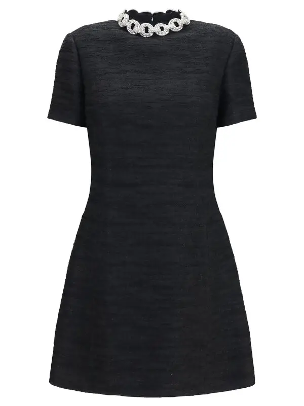 Valentino Garavani Embroidered Mini Dress With Embellished Crew Neck - Black