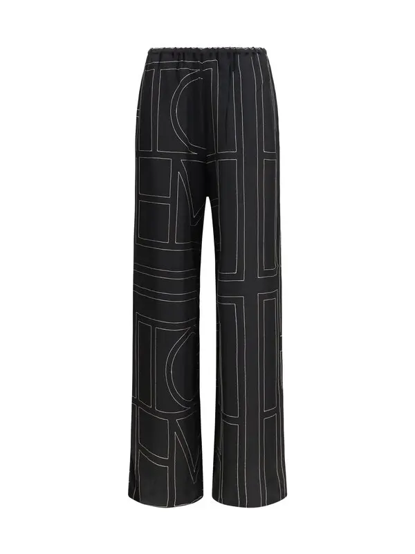 TOTEME Silk Monogram Pants - Black