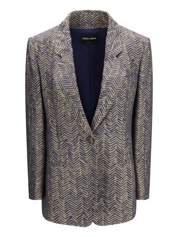 Giorgio Armani Chevron Jacquard Viscose Single-breasted Jacket - Beige