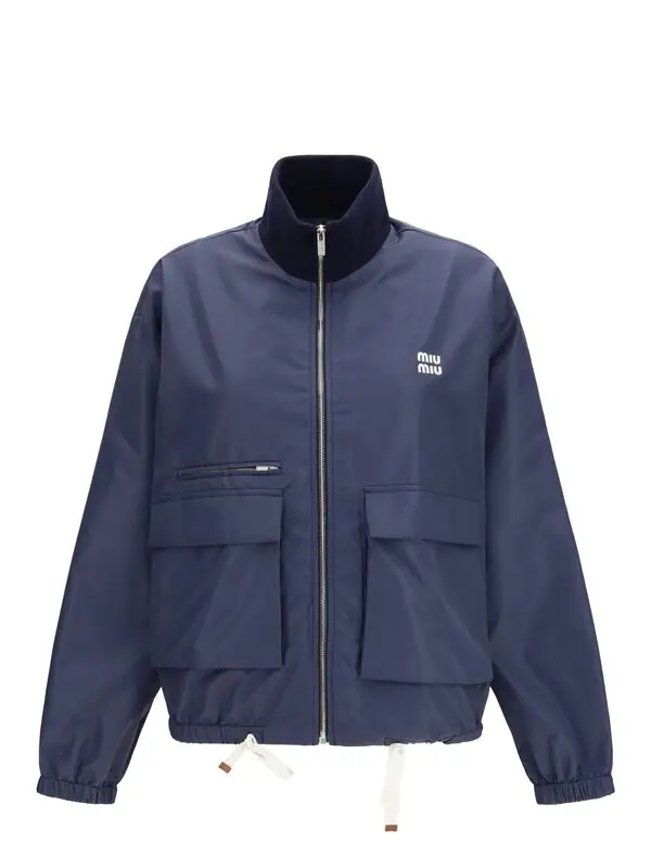 Miu Miu Technical Canvas Zip-up Jacket With Leather Details - Blue