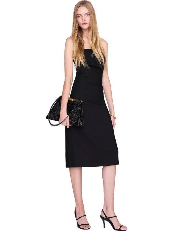 ANINE BING Tyla Strapless Draped Midi Dress - Black