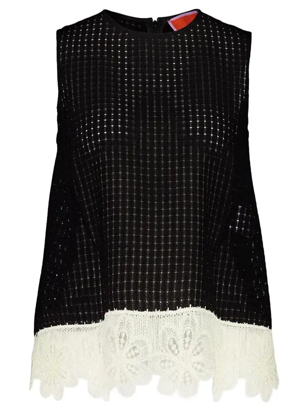 La DoubleJ Sleeveless Top With Lace Hem - Black