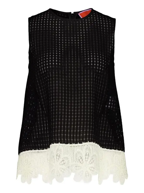La DoubleJ Sleeveless Top With Lace Hem - Black