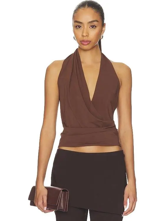 EAVES Thea Halterneck Top - Chocolate Brown