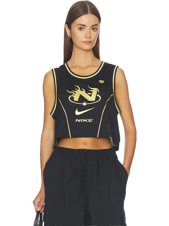 Nike Cropped Jersey Tank Top - Black & Buff Gold
