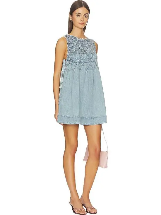 Free People Sleeveless Smocked Denim Mini Dress - Indigo Haze