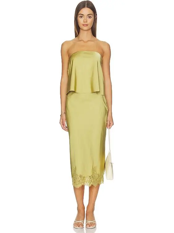 MORE TO COME Midi Skirt Set With Lace Trim - Chartreuse