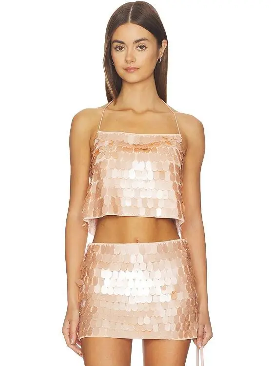 Alice + Olivia Grazi Paillette Spaghetti Strap Top - Rose Tan