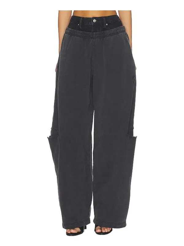Alexander Wang Pre-styled Slashed Sweatpant With Denim Waistband - Washed Black