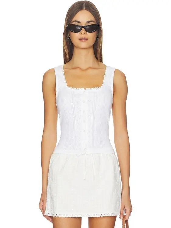 Good American Pointelle Button Down Tank - White