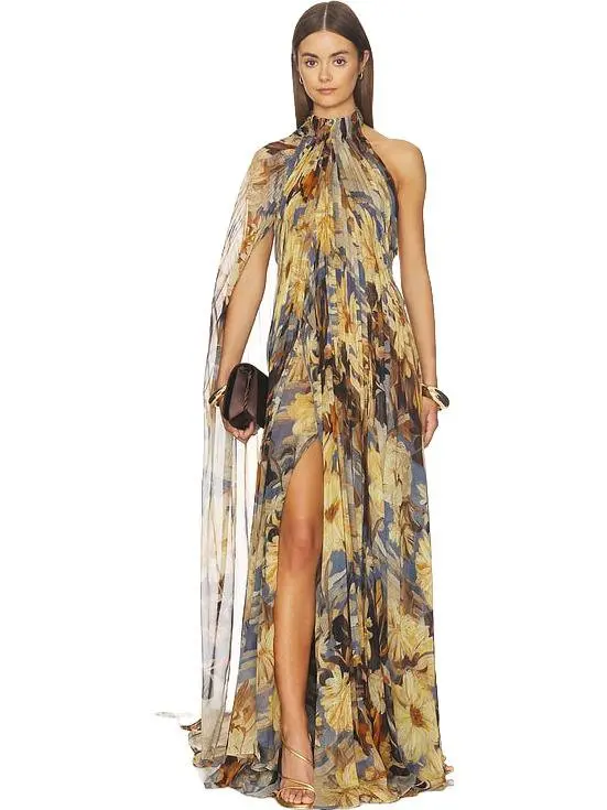 Cult Gaia Emmitt Dress Printed Silk Maxi - Wild Dahlia