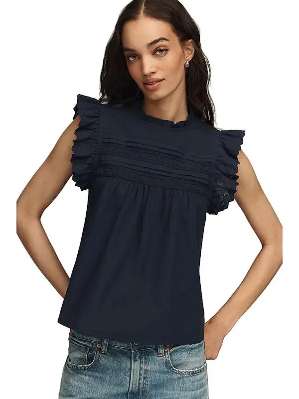 RAISONNEL Lace Paneled Blouse - Indigo