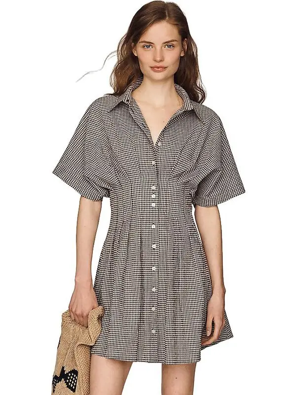 EXQUISE Tobie Mini Shirt Dress With Exaggerated Sleeves - Brown Pattern
