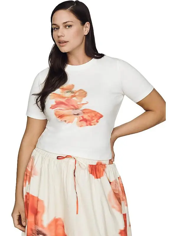 NEVER FULLY DRESSED Blurred Floral Graphic T-shirt - White