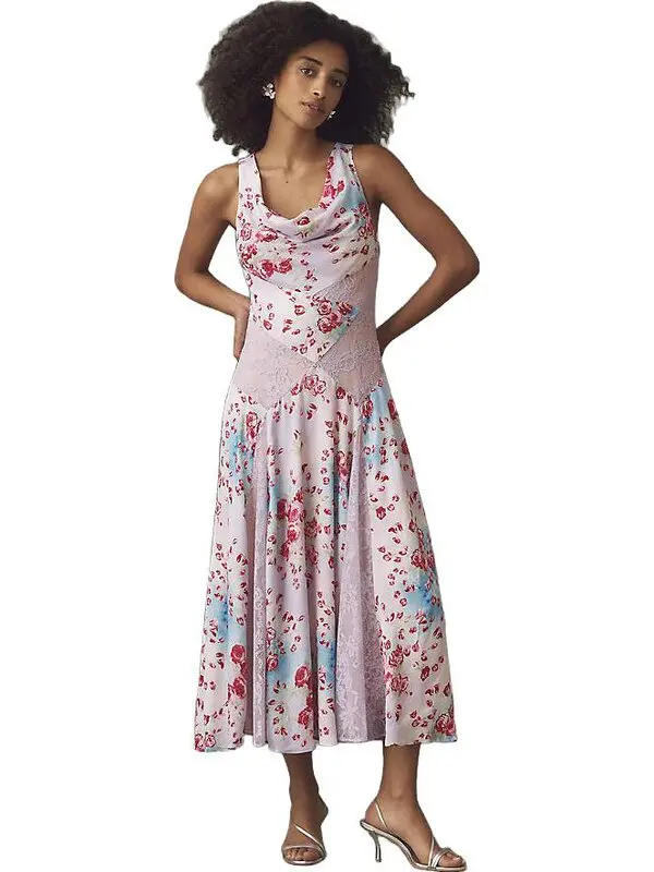 Bhldn Cowl Neck Maxi Dress - Pale Blue Pattern