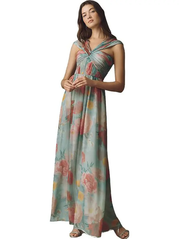 Dress The Population Xyla Gown - Blue Floral