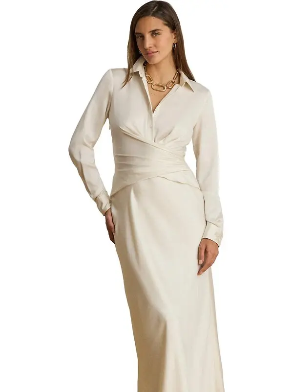 Ralph Lauren Pleated Button-up Charmeuse Gown - Mascarpone Cream