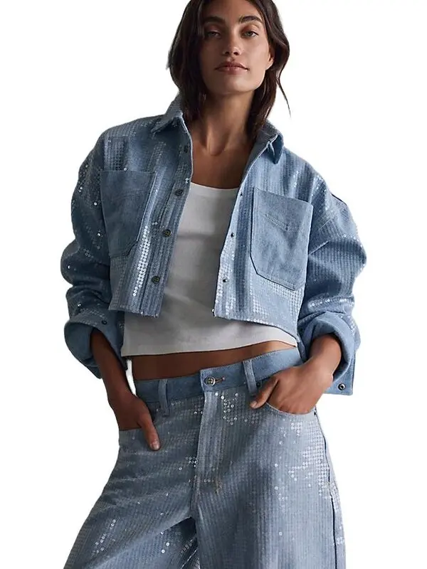 Ksubi Sequin Embellished Cropped Button Down Shirt - Blue