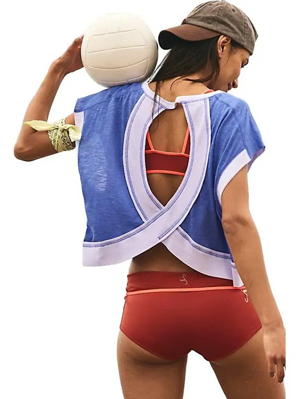 Free People My Time Colorblock Tee Color Blocked, Cut Out Back - Pulse