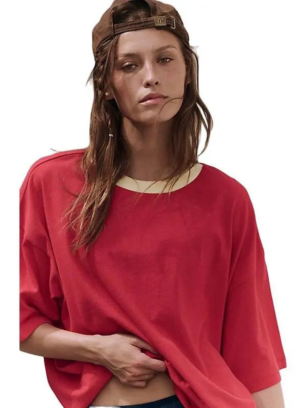 Free People Tackle Heather Colorblock Tee - Candy Apple