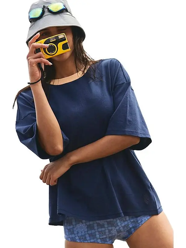 Free People Tackle Heather Colorblock Tee - Midnight Navy/neon Clementine
