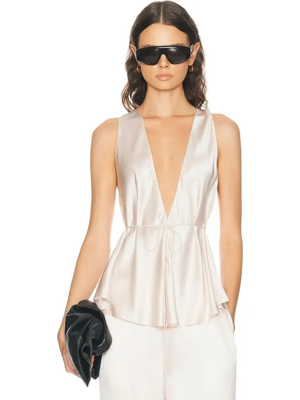 EAVES Anelie Silk Top With Deep V-neck And Front Tie Closure - Blush