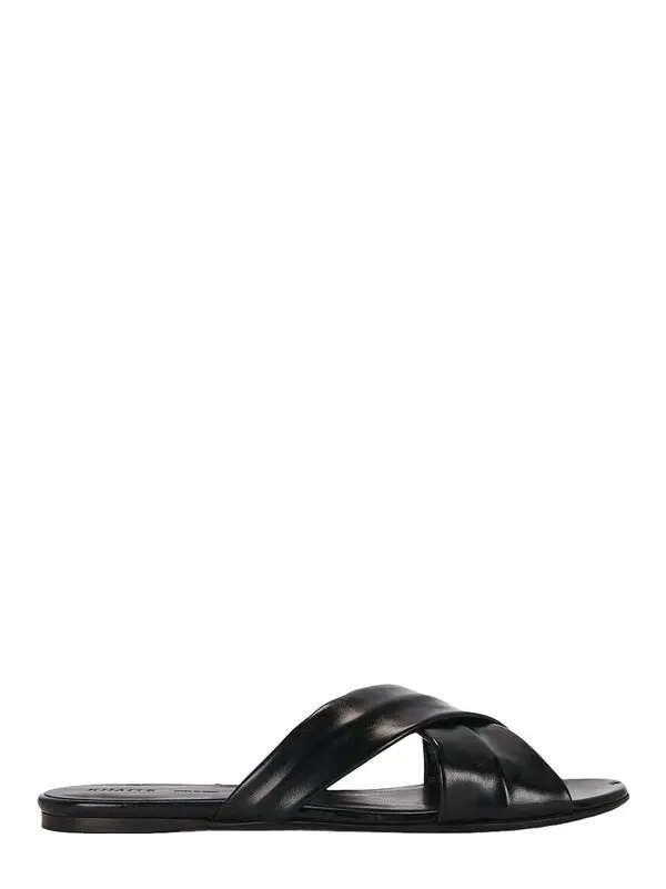 Khaite Liria Flat Sandal - Black Glazed Leather