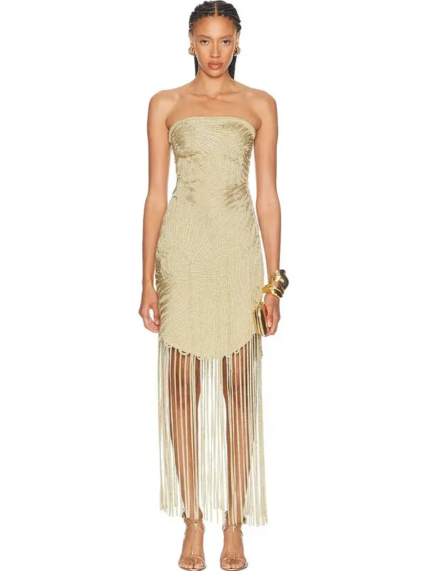 Cult Gaia Edina Metallic Fringe Dress - Gold